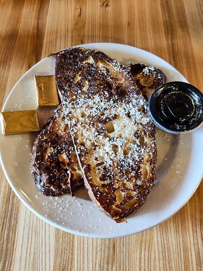 Thick-cut sourdough French toast with a perfect caramelized exterior that shatters like cr&egrave;me br&ucirc;l&eacute;e &ndash; breakfast's answer to dessert.
