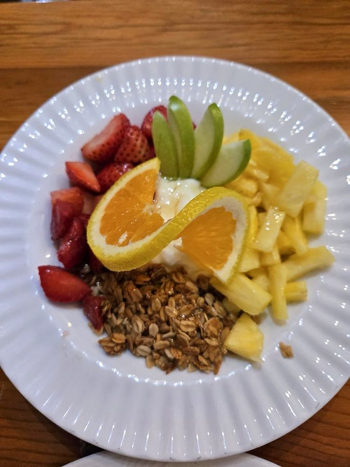 Fresh fruit parfait that doesn't feel like punishment for skipping the pancakes &ndash; bright, beautiful, and actually satisfying. 