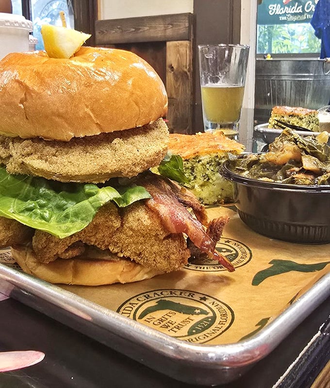 Some sandwiches are meals, others are monuments. This towering fried catfish creation with bacon is architecture you can eat.