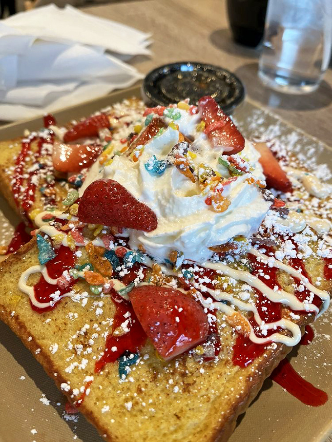 This isn't your Saturday morning cartoon breakfast – it's Fruity Pebbles French toast that Barney Rubble would trade his friendship with Fred for.