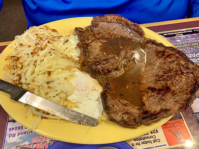 The Grand Canyon Steak lives up to its namesake&mdash;impressive in size and guaranteed to leave you in awe. Those hash browns deserve their own postcard.