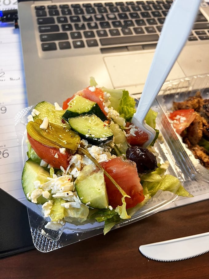 A Greek salad that could convert even the most dedicated carnivore. Those chunks of feta aren't just cheese&mdash;they're little Mediterranean flavor bombs waiting to detonate.