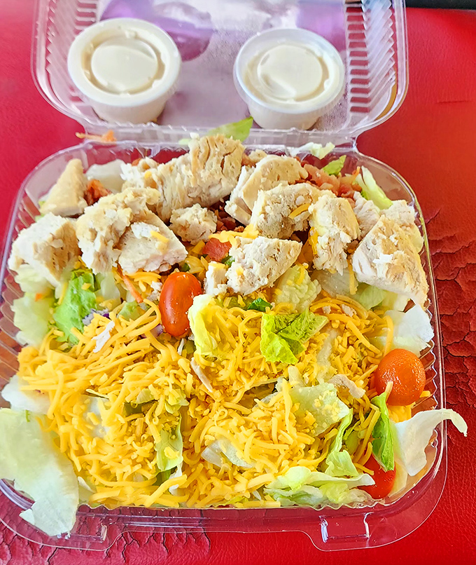 A salad that doesn't apologize for being hearty. Fresh ingredients arranged with Midwestern generosity&mdash;proof that "eating light" is relative in Oklahoma.