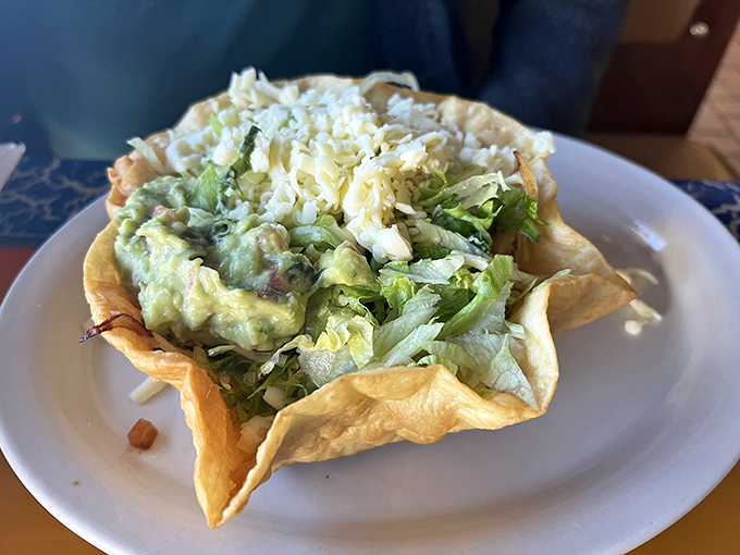 Guacamole served in its own edible bowl &ndash; because when the vessel is this delicious, leaving anything behind would be criminal.