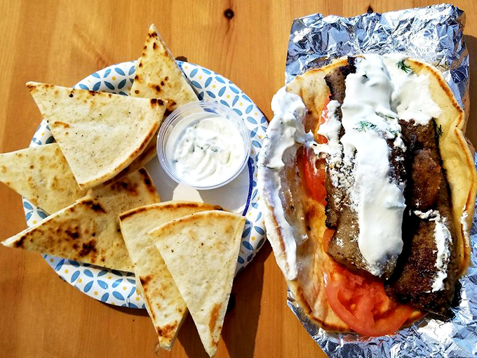 The dynamic duo of Greek cuisine &ndash; a perfectly stuffed gyro alongside triangles of warm, pillowy pita. It's the Batman and Robin of lunch options.