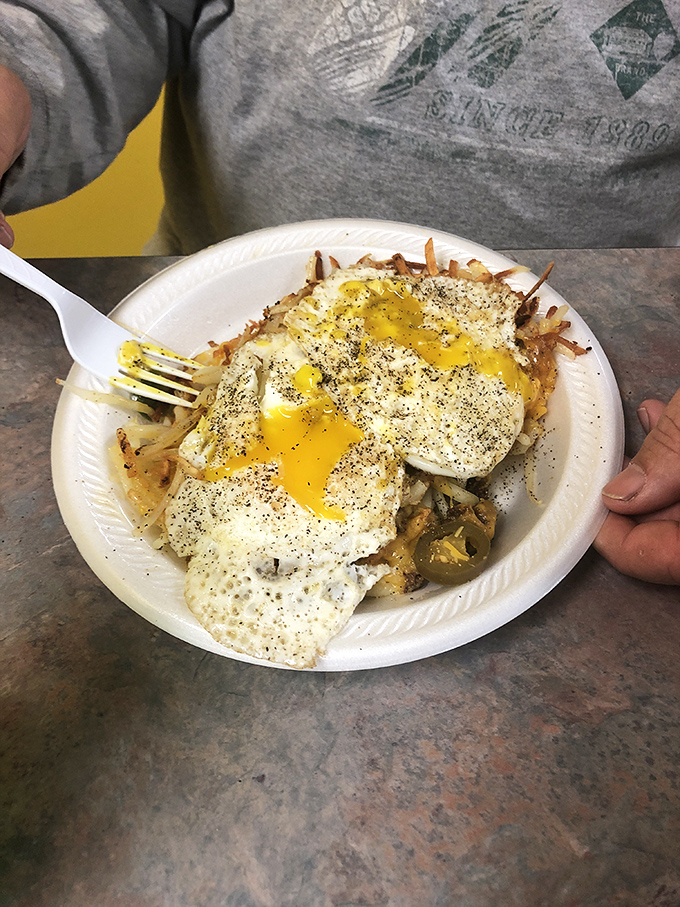 Hash browns and eggs in perfect harmony. Like Sonny and Cher, but crispier and with better seasoning.