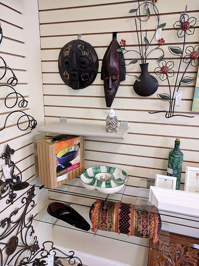 Global treasures mingle on glass shelves&mdash;African masks and artisan pottery telling stories from faraway places without the airfare.