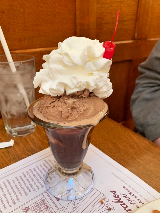 Heaven in a glass, topped with clouds of whipped cream. The hot fudge creates that perfect temperature tango that makes your taste buds dance.