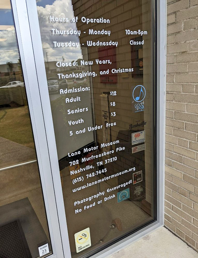 Museum hours displayed with refreshing clarity. No hidden fees, no complicated schedules&mdash;just straightforward information for your automotive adventure.