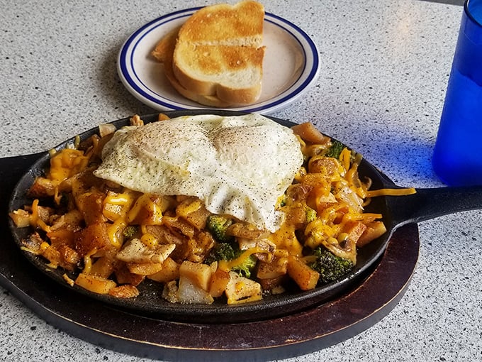 Skillet meals: where vegetables briefly pretend they're not just delivery vehicles for eggs, cheese and potatoes. This hearty Idaho creation means business.