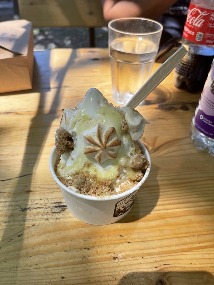 Key lime pie reimagined as a frozen masterpiece. That toasted meringue crown deserves its own royal title.