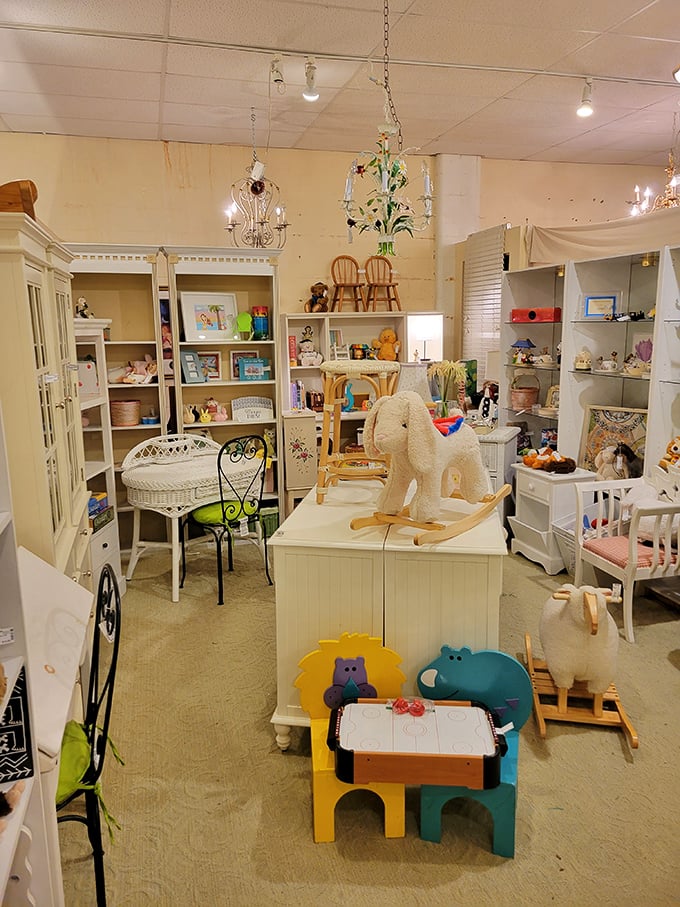 Childhood nostalgia comes alive in this whimsical corner. That plush rocking elephant has probably sparked more joy than Marie Kondo could handle in a week.