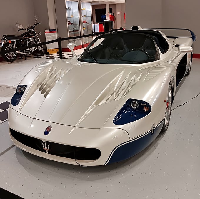 The Maserati MC12 stands like an Italian spaceship that accidentally landed in Pennsylvania &ndash; its aerodynamic curves practically whisper in Italian.