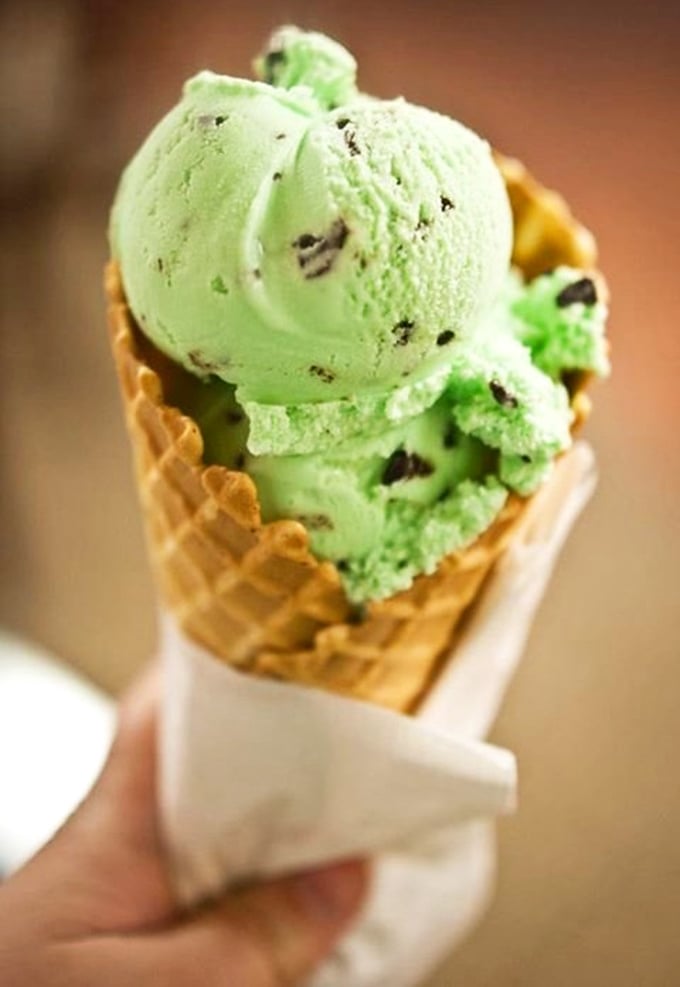 Mint chip in a fresh waffle cone &ndash; the color might be reminiscent of 1970s bathroom decor, but the taste is timeless perfection.