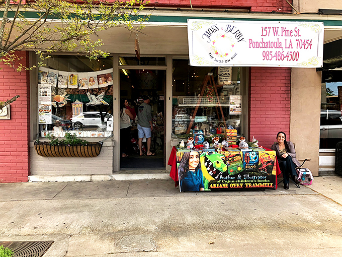 Moss & Berry brings whimsical charm to Pine Street with its colorful storefront, proving Ponchatoula offers more than just antiques for the discerning shopper.