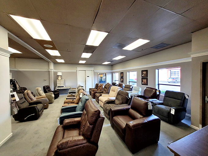 Recliners and sofas lined up like eager contestants on a dating show, all hoping you'll take them home.