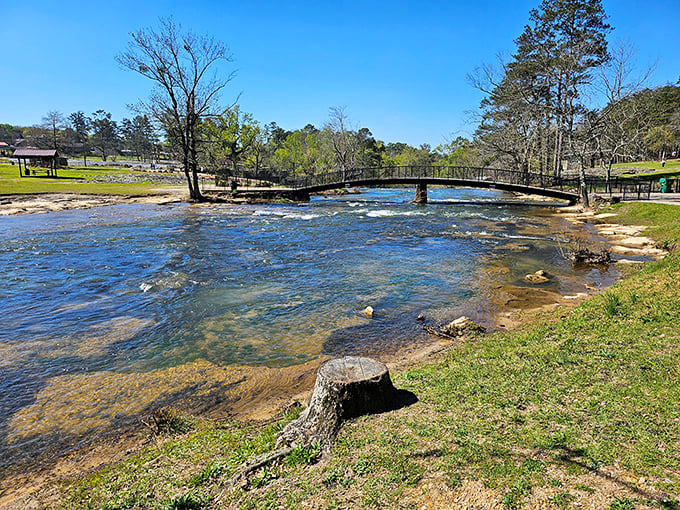 The gentle flow of Black Creek creates nature's soundtrack as you cross this footbridge, a perfect palate cleanser between antiquing sessions.