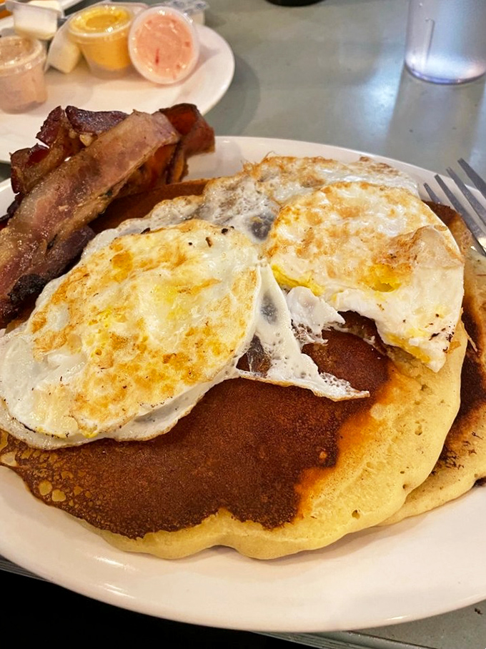 Pancakes stacked like golden vinyl records, with maple syrup making its glacial descent&mdash;a breakfast album that always tops the charts.