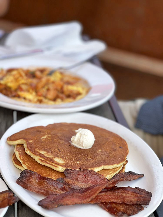 The pancake-bacon alliance proves once again that life's greatest pleasures come from unexpected partnerships.