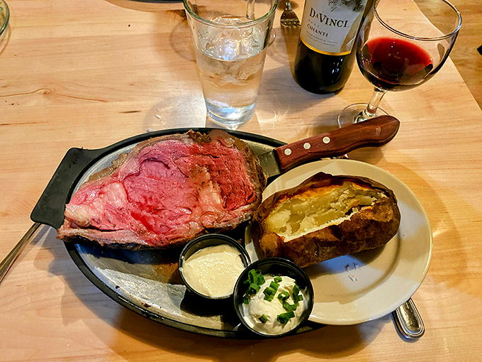 Indiana's answer to heaven on a plate: prime rib cooked to that perfect shade of rose that makes beef aficionados go weak in the knees.