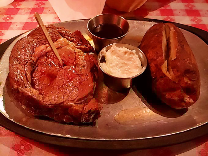 This isn't just dinner; it's a ceremony of beef. The beans and baked potato are merely supporting actors in this meaty masterpiece.