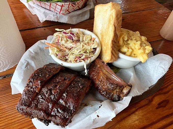 The holy trinity of BBQ: ribs, coleslaw, and mac & cheese. Like a summer picnic upgraded to first class.