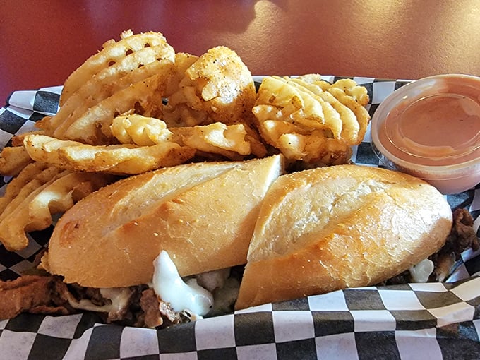 This isn't just a sandwich; it's an edible monument to the art of proper proportions&mdash;crispy, chewy, savory perfection between bread.