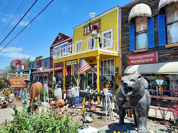 Brick walls and colorful displays create the perfect hunting ground for vintage enthusiasts looking for that one-of-a-kind find.