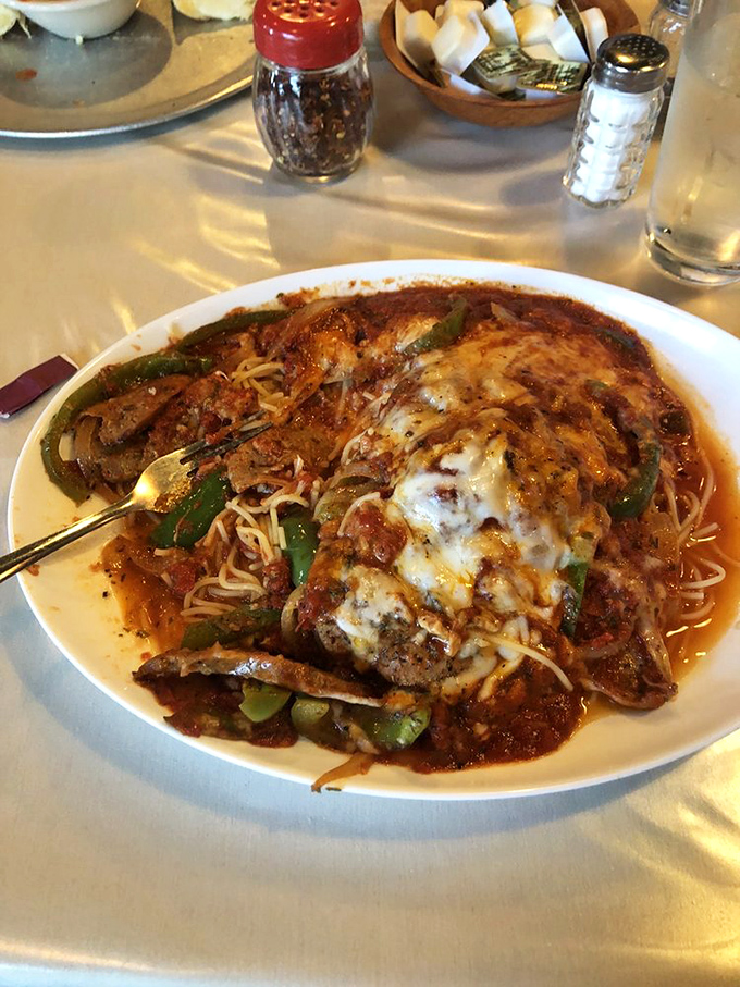 The Spaghetti Pizzaiola brings together two Italian-American icons in one dish. It's the Rat Pack of pasta plates.