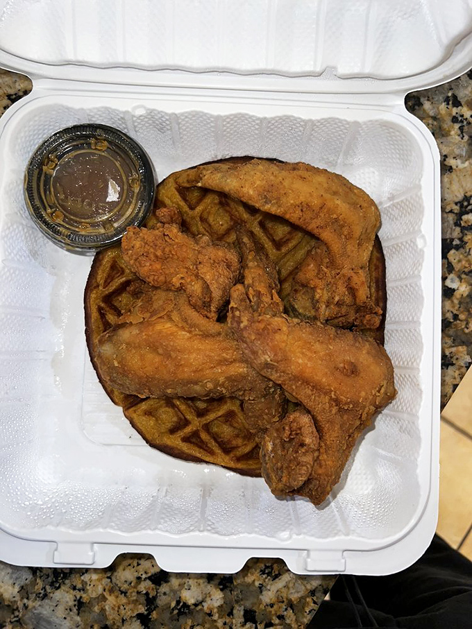 Chicken and waffles: the food equivalent of when jazz meets blues. That golden-brown chicken perched atop a sweet potato waffle is music to your mouth.
