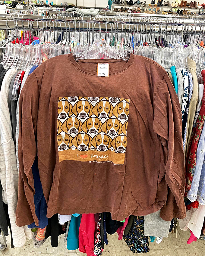 Dog lovers rejoice! This beagle-adorned shirt proves that someone else's "what was I thinking?" becomes your conversation-starting wardrobe win.