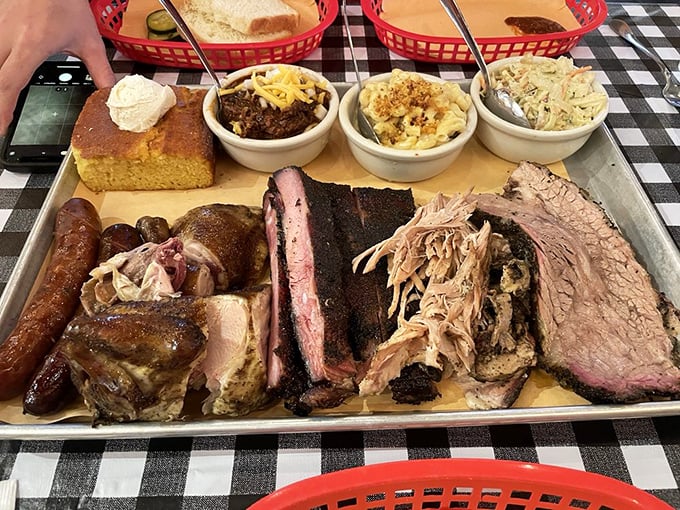 Not so much a meal as a declaration of carnivorous intent. This tray could feed a family or one very determined Texan.