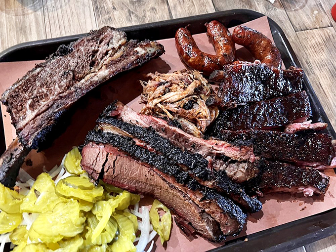 Behold "The Trough"—where carnivores find salvation. This meat medley isn't just a meal; it's a celebration that requires both napkins and commitment.