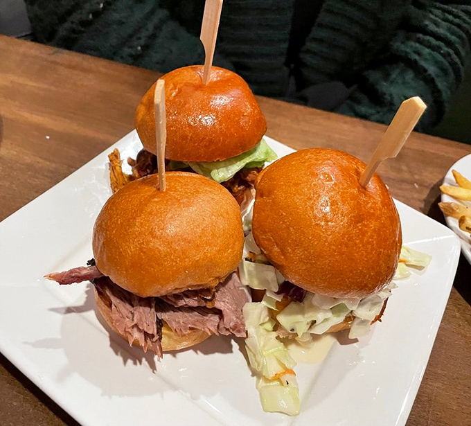 Slider trio that proves good things come in small packages. Like miniature barbecue ambassadors, each one offers a different smoky introduction.