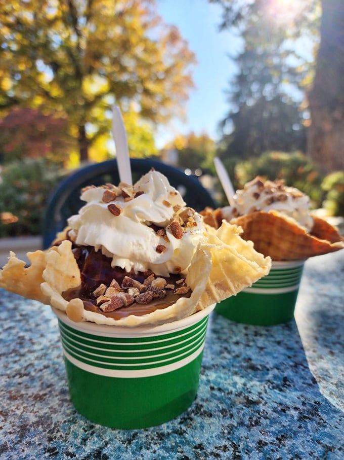 Waffle cups: nature's perfect ice cream delivery system. The roof might be leaking hot fudge, but that's a housing crisis I can embrace.