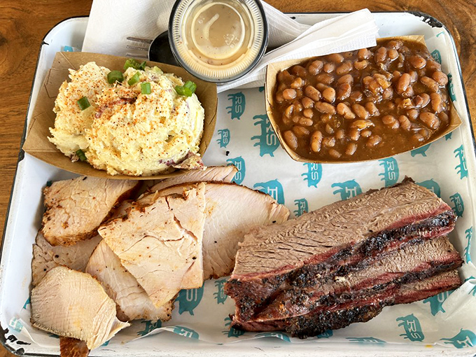 The barbecue equivalent of having your cake and eating it too &ndash; tender turkey and perfectly barked brisket sharing a harmonious plate.