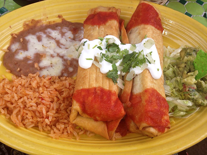 These enchiladas wear their red sauce like a fashionable jacket&mdash;just enough to make a statement without overwhelming the delicate flavors inside.