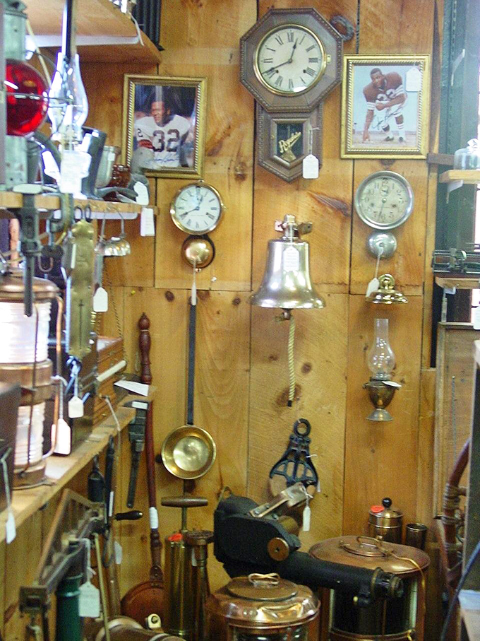 A wall where time literally stands still. These vintage timepieces once marked important moments in unknown lives, their pendulums now waiting for new stories to tell.