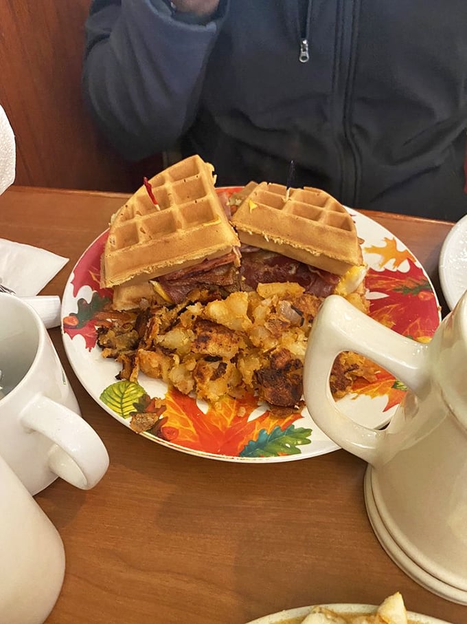 Whoever decided to use waffles as sandwich bread deserves a Nobel Prize in breakfast innovation. 