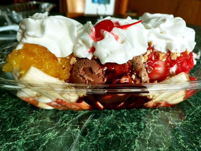 Behold the banana split in its natural habitat&mdash;layers of fruit, cream, and toppings creating the dessert equivalent of a perfect symphony. Even Mozart would approve.