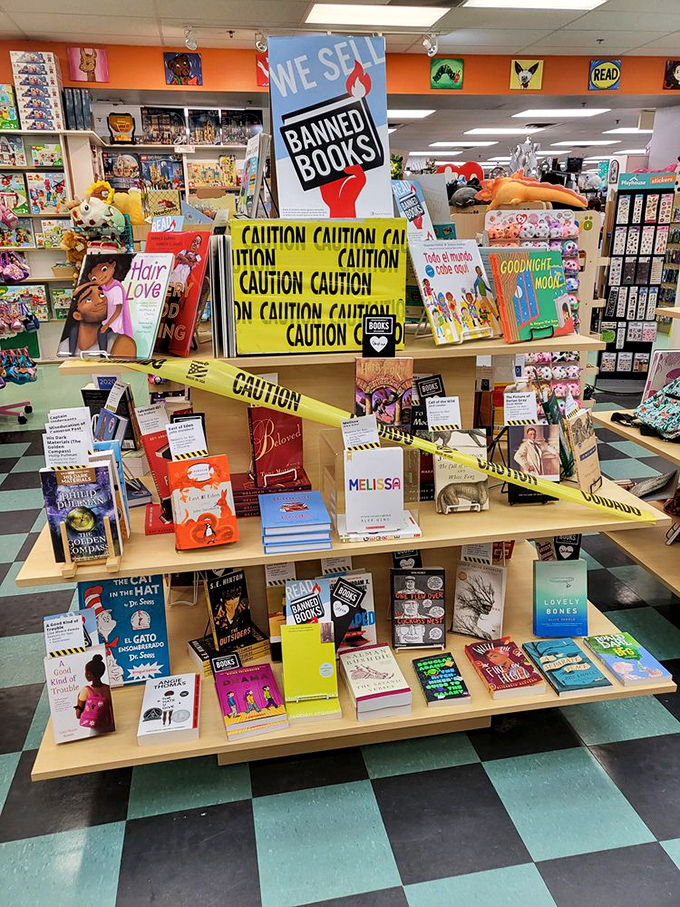Their banned books display isn't just rebellious—it's a celebration of literature that dared to challenge, wrapped in caution tape and courage.