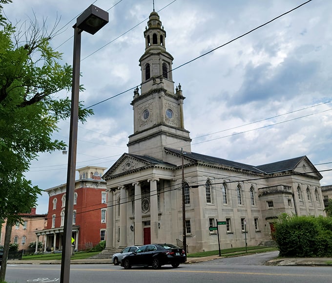 Steeples and columns speak volumes about Petersburg's architectural heritage. This stately church has witnessed generations of history while remaining a cornerstone of community life.