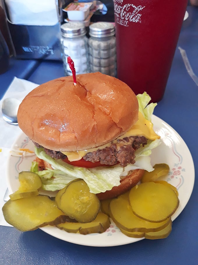 A classic American burger that doesn't need Instagram filters or fancy aioli to make its point. Those pickles aren't just garnish&mdash;they're supporting characters.