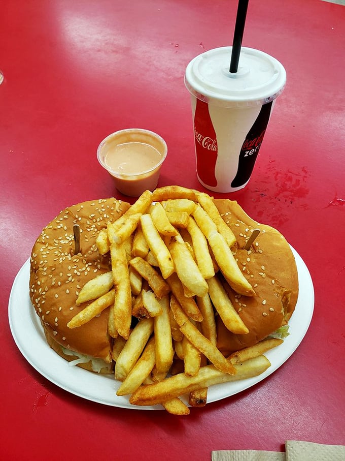 This isn't just a meal, it's an American monument: golden fries playing supporting role to a sesame-studded burger that commands attention.
