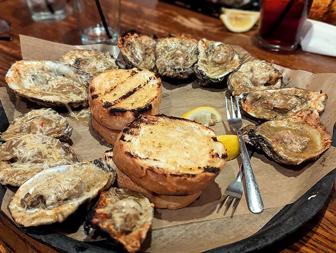Oysters on the half shell surrounded by grilled bread&mdash;nature's perfect delivery system for soaking up every last drop of briny goodness.