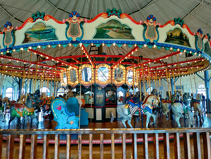 This isn't just a carousel; it's a time machine with hooves. Hand-carved horses gallop through decades of memories while organ music provides the soundtrack to simpler times.