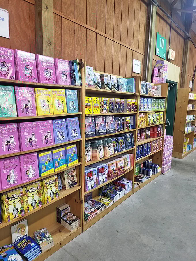 A rainbow explosion of children's literature that would make Reading Rainbow's LeVar Burton weep with joy. Unicorns apparently get their own section—as they should.