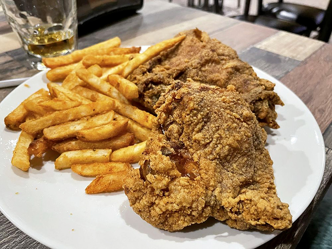 Golden-brown chicken with a crust so perfect it deserves its own Instagram account, paired with fries that didn't skip crunch day.