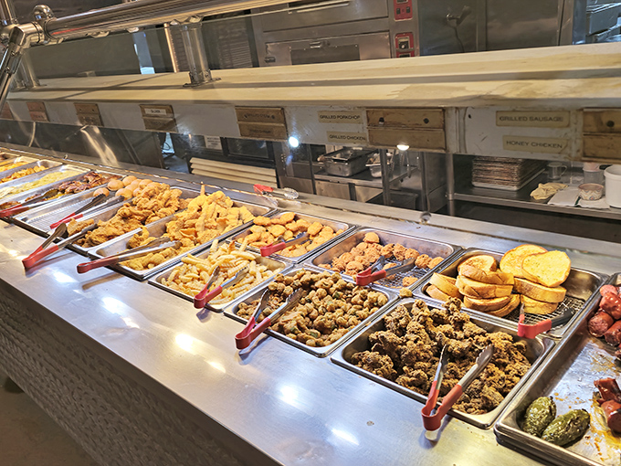 Golden-fried treasures lined up like soldiers ready for duty. The only battle here is between your appetite and available stomach space.