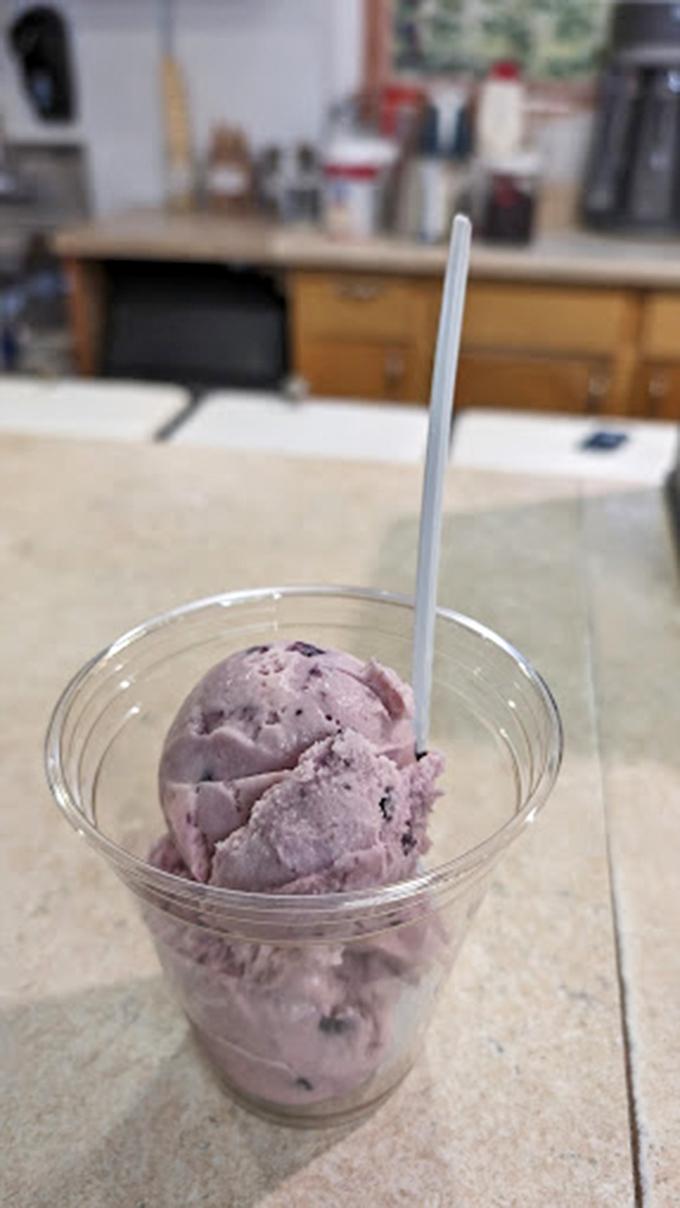 A scoop of purple perfection in a clear cup. Huckleberry ice cream is Idaho's answer to gelato in Italy&mdash;distinctly local, universally loved.